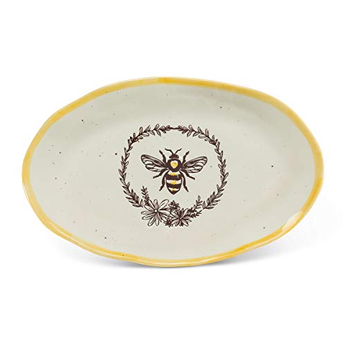Abbott Collection 27-Crestwood Bee with Wreath Oval Platter, 8.5 x 13.5 inches L, Ivory
