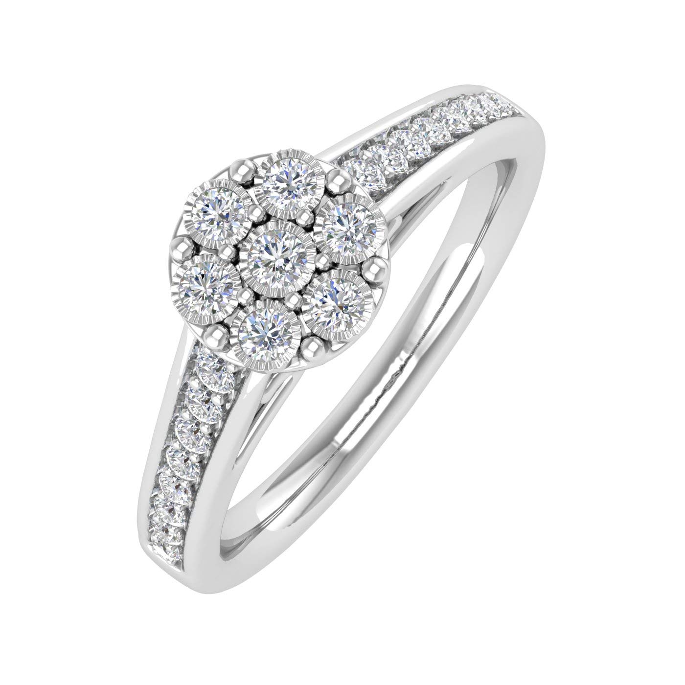 1/5 Carat Diamond Cluster Engagement Ring in 925 Sterling Silver (Ring Size 8)