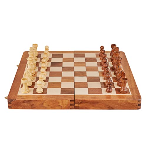 14 Inch Large Wood Magnetic Chess Set with Storage - Folding Wooden Travel Chess Board Game with Chessmen Storage - Handmade Tournament Chess Set - Best Strategy Educational Toy for Adults Teens