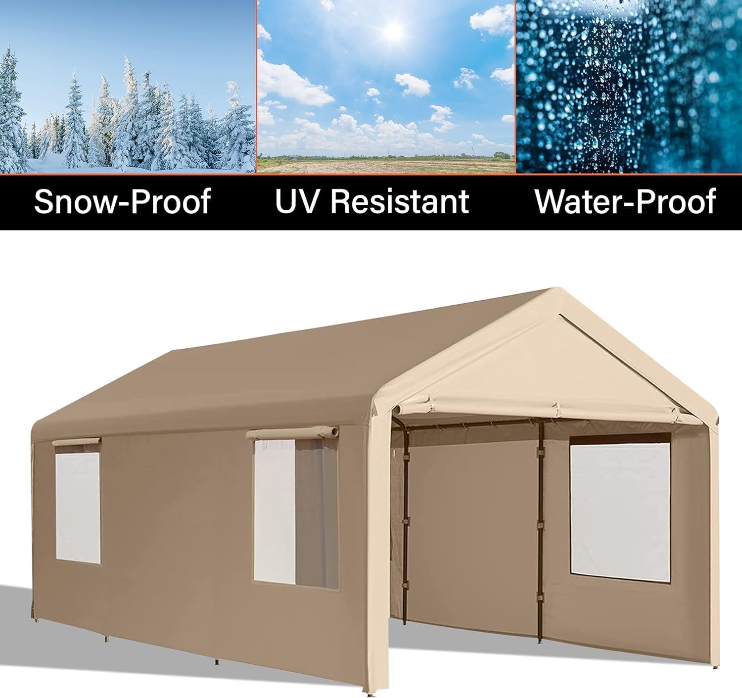 10 x 20 Carport Canopy Tent | Roll up Ventilated Windows | Outdoor 3-Sided Walls | Multi-Purpose Shade & Shelter | Heavy Duty Tent for Weddings Car Parking