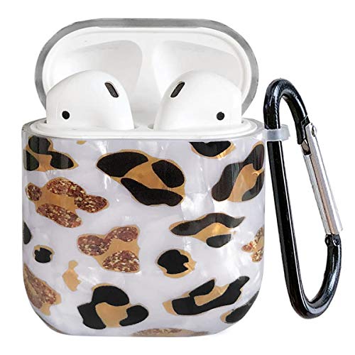 2019 Newest AirPods Case,J.west Luxury Sparkle Bling Leopard Print Cheetah Pattern Translucent Soft TPU Case Cover for Girls Women Shockproof Cover Accessories Kit for AirPods 1st/2nd Charging Case