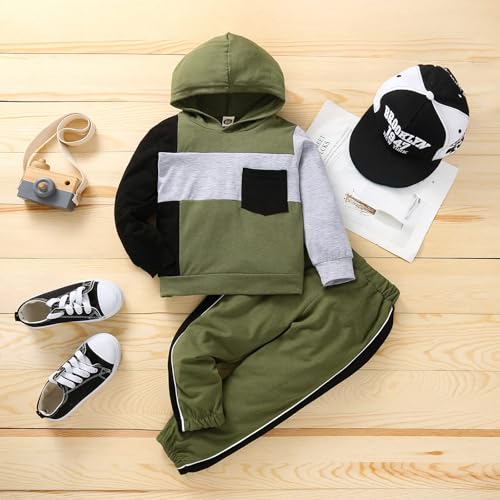 itkidboy Toddler Baby Boy Clothes Long Sleeve Hooded Pullover Striped Sweatshirt + Pants 2Pcs Outfits 18M-6T Set