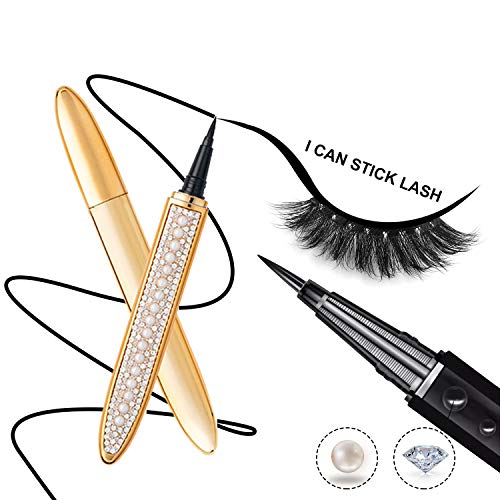 2020 Upgraded Self-adhesive Eyeliner,2 in 1 Eye Liner Pen Diamond Bling Glitter Liquid Eyeliner No Glue, Non Magnetic, Eye Liner for Eye Makeup and Wear Normal False Eyelashes (Queen Pearl White)