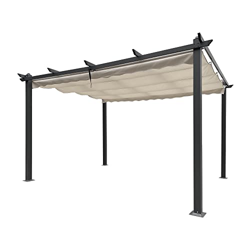 13 x 10 Ft Outdoor Patio Retractable Pergola with Canopy Sun shelter Pergola for Gardens, Terraces and Backyard (13 x 10 Ft, Light Brown)