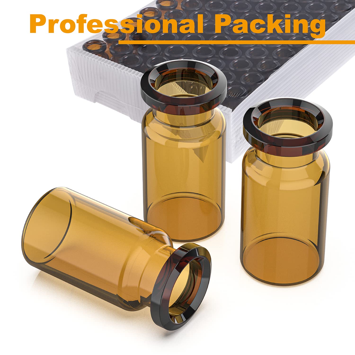 100 Pack 10ml Glass Vials, Clear Glass Headspace Vials with Plastic-Aluminum Flip Off Caps and Rubber Stoppers, 20mm Transparent Flat Bottom Lab Crimp Top Vial for Injection