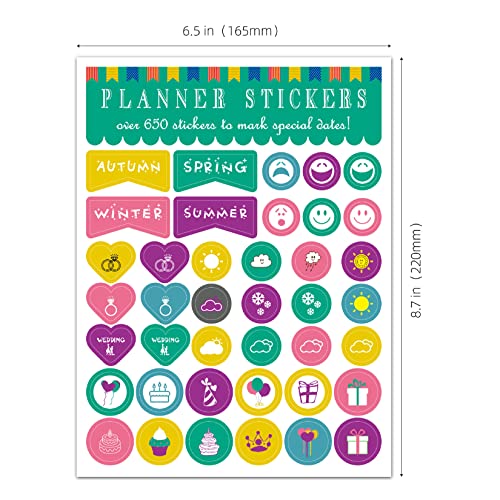 12 Sheets (650 Stickers) Planner Stickers for Notes Travel Business Trips Parties Daily Holidays Goals Encouragement Planning Notes Ideas