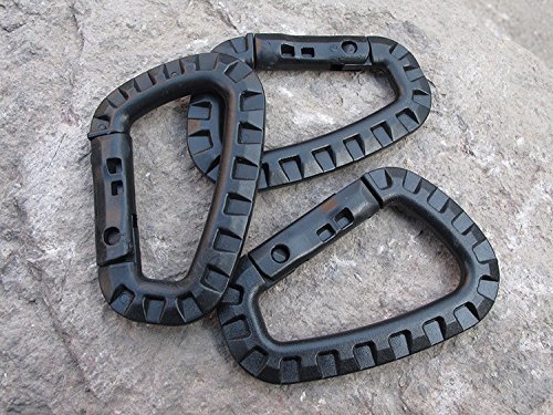 11pcs ITW Medium Tactical Outdoor Carabiner Hook Backpack Molle System D Buckle Military Outdoor Bag Hiking Climbing Accessories (Black)