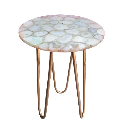 12" Inch Round White Agate Coffee Table with Hair Pin Style Metal Base, Agate Table Top, Agate Round Coffee Table, Agate Side Table Home Decor, Piece Of Conversation