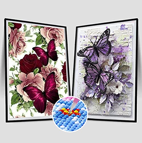 2 Pack Diamond Painting - DIY 5D Diamond Painting Kits for Adults - Diamond Art Kits Round Full Drill Diamond Arts Craft for Home Wall Decor Canvas (Butterfly 12 x 16 inch X 2 PCS)