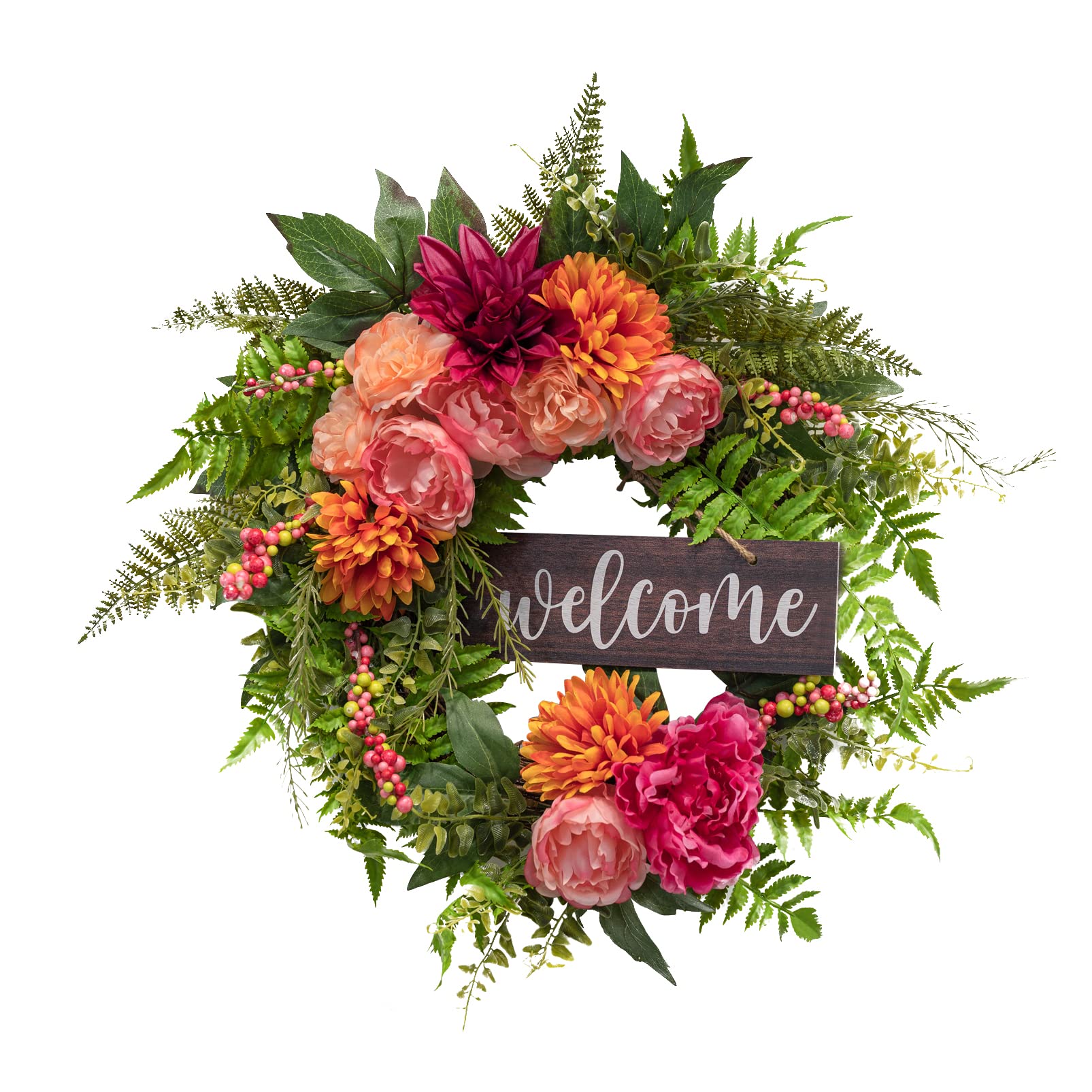 20 Inch Spring Wreath for Front Door Handmade Artificial Flowers Wreath Spring Garland for Front Door Garden Home Decor