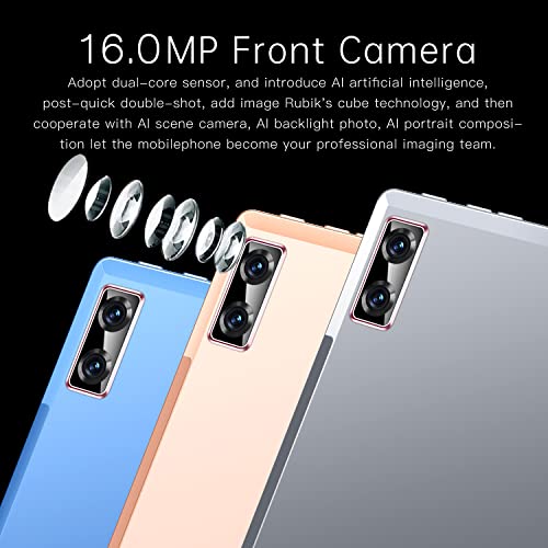 10.1" 256GB WiFi Android Tablet w/Long Lasting Battery, Compact, Sturdy Metal Frame, WiFi,Bluetooth, Dual-SIM Supoort Tablet - Golden