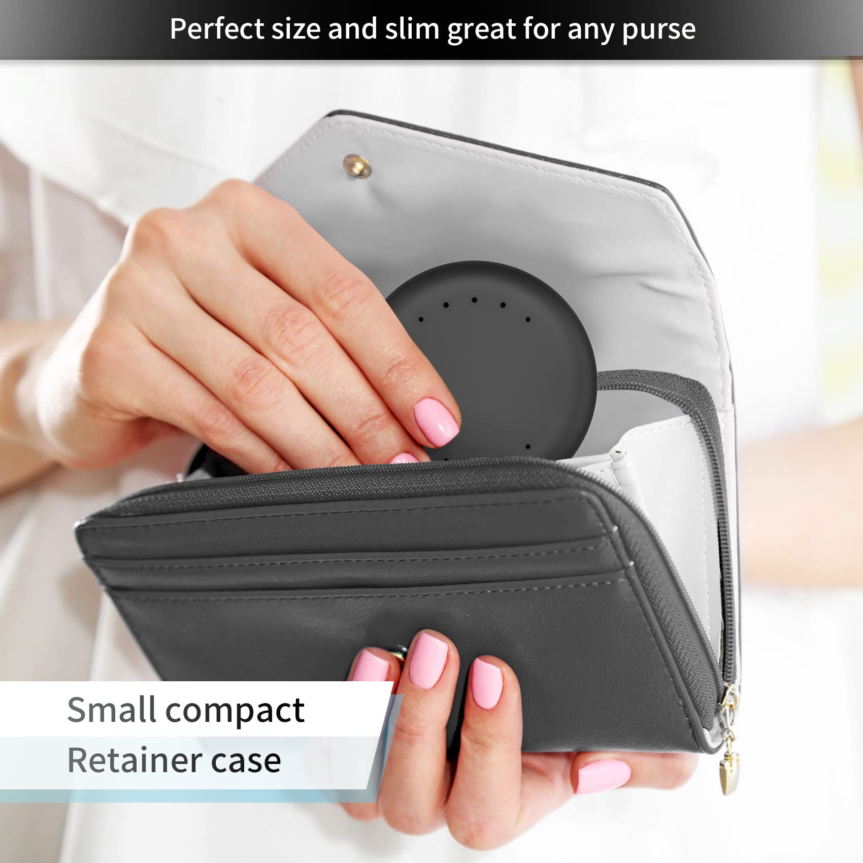 Annhua Denture Case Orthodontic Retainer Case with Vent Holes, Dental Mouthguard Container Aligner Case Slim with Magnetic Closure for Household|Travel|Office - Black