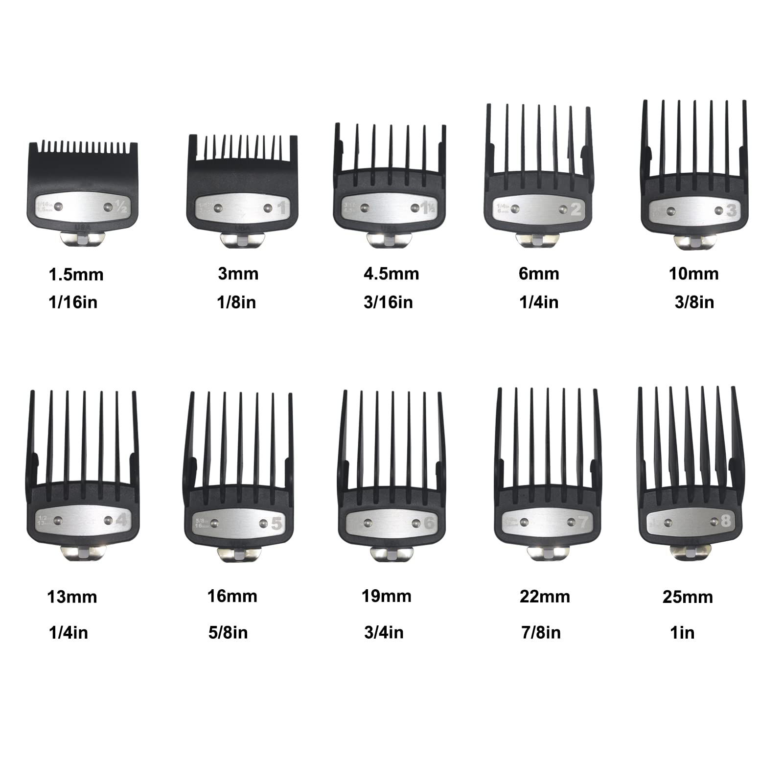 10 Pieces Clipper Guards Professional Hair Clipper Combs Guads Premium Cutting Guides with Metal Clip Fit All Full Size Wahl Clippers