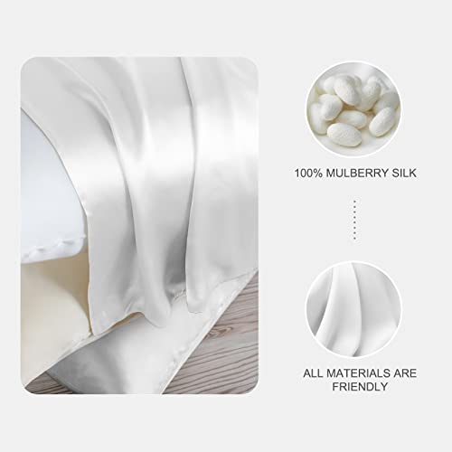 100% Mulberry Silk Pillowcase for Hair and Skin, Dafinner Standard Size Pillow Case 2 Pack with Hidden Zipper, 20x26, White
