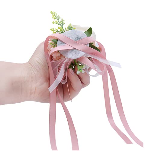 2 Pack Flower Wrist Corsage Boutonniere Set,3" Artificial Rose and Carnation Handmade Silk Flower for Wedding Flowers Accessories Prom Suit Decor (Red)