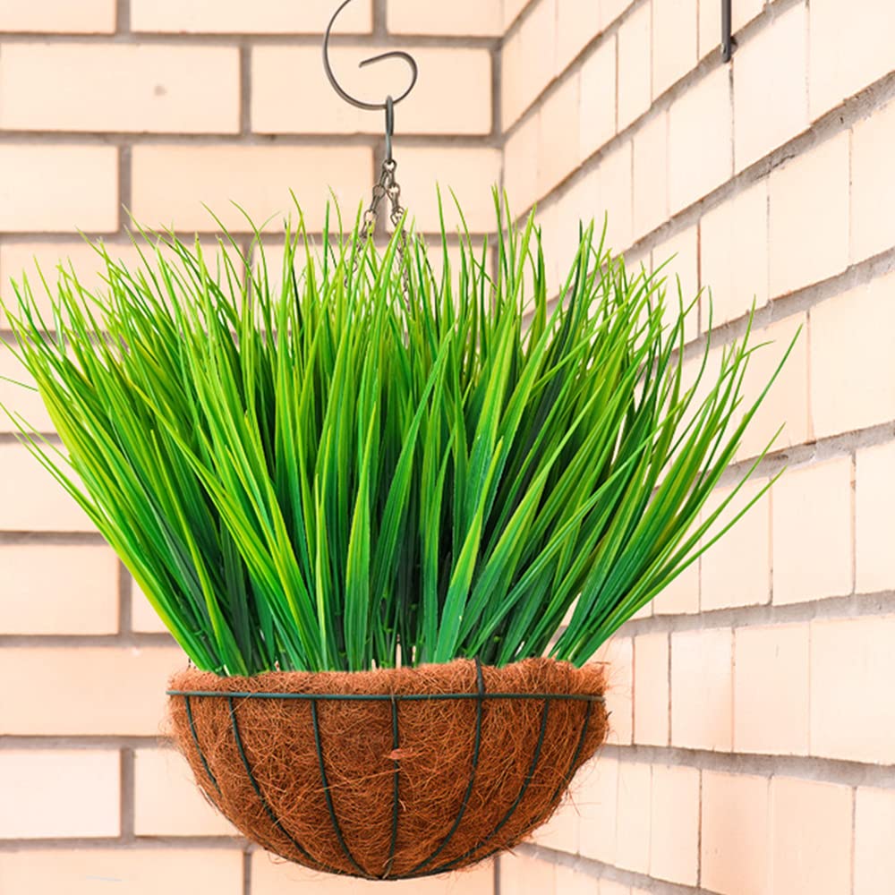 12 Bundles Artificial Wheat Grass Outdoor Plants, UV Resistant Fake Grass Faux Plastic Greenery Stems Plants for Porch Garden Farmhouse Window Box Decorating