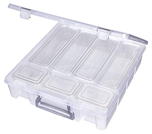 AB Designs 6967ABD Super Satchel with 9 Mixed Bins Inside Stackable Home Storage Organization Container, Clear with Sliver Latches and Handle, w/Long