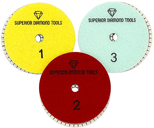 3 Step Diamond Polishing Pads - Use Wet or Dry - Polishing Pads for Granite Quartz Marble Concrete Terrazzo - High Temperature Resistance 3 Step Polishing Pads - Polishing Pad Set