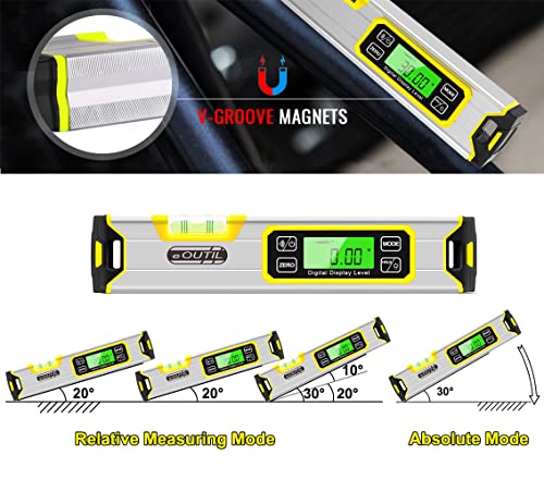 12-Inch Digital Torpedo Level and Protractor Aluminum Inclinometer Angle Finder with Backlight LED Display & V-Groove Magnetic Base, IP54 Dust/Water Resistant Smart Level