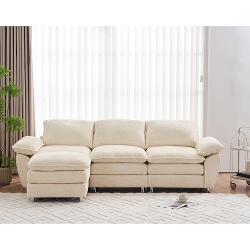 101.6" Small Modular sectional Sofa,Living Room Comfort Cloud Couch sectional, Modern Dark 3-Seater Cloud Sofa,Modular Sofa with Ottoman,Comfortable upholstered Furniture. for Apartment Office(White)