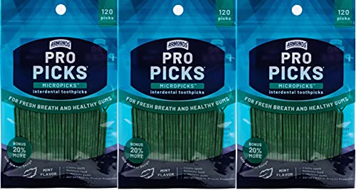 Armonds ProPicks MicroPick Dental Picks for Teeth Cleaning with Zinc Oxide - Disposable Plastic Toothpicks for Teeth & Gums - Protects Teeth & Massages Gums - 3 Packages x 120 Plastic Dental Picks