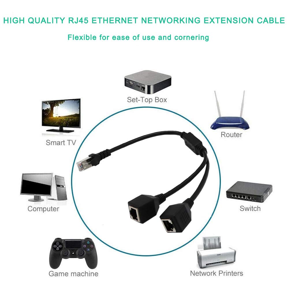 PDEEY RJ45 Ethernet Splitter Cable Connector 1 Male to 2 Female LAN Port Support Cat7 Cat6 Internet Cable with High Speed Network