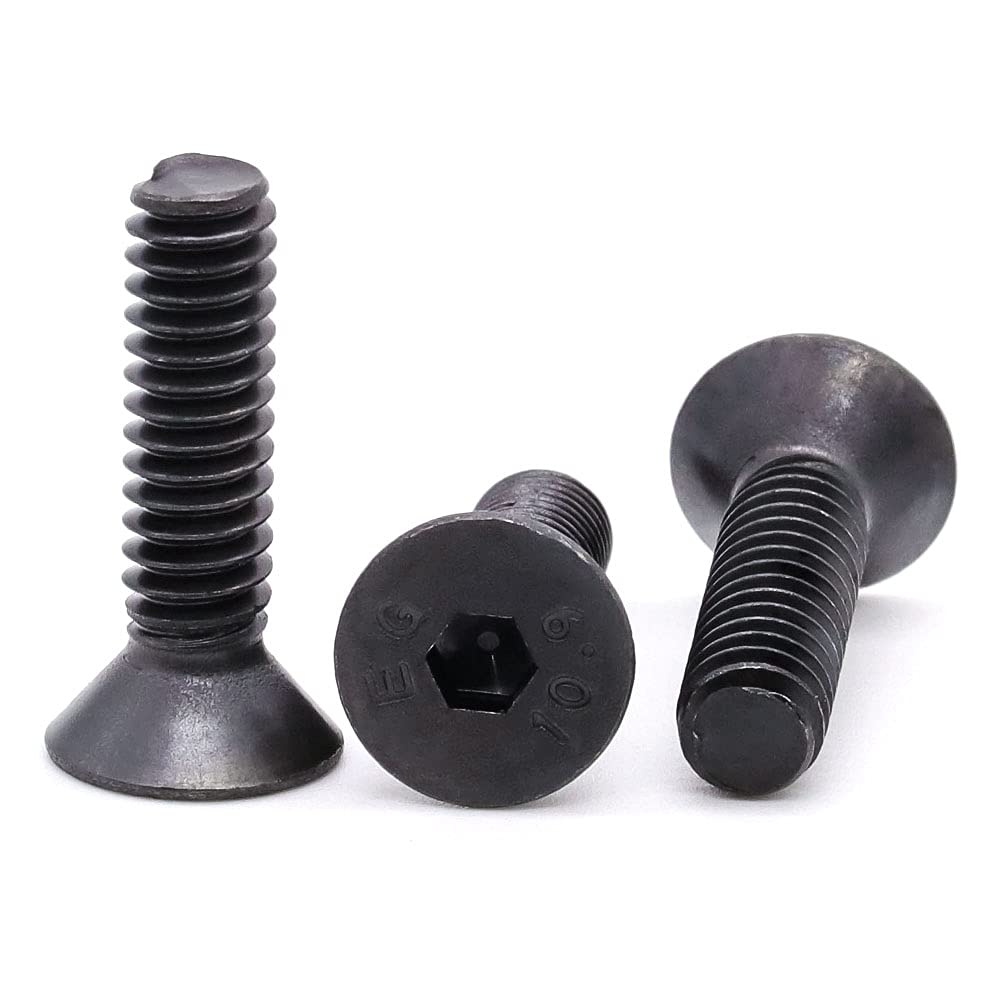 25pcs 1/4-20 x 1 Flat Head Screws, Black Oxide Finish, 10.9 Alloy Steel, Full Thread Socket Cap Bolts Screws for Automotive, Metalworking and Structural Assembly