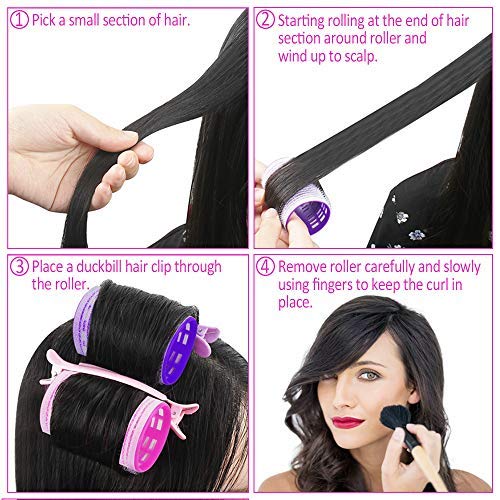 36 Pcs Self Grip Hair Roller Set in 3 Sizes and 15 Pcs Plastic Duck Teeth Bows Hair Clips, Self Holding Rollers Salon Hairdressing Curlers for Hair Styling (44mm + 36mm + 25mm)