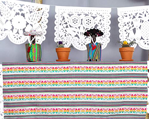 2 Yards Mexican Fabric, White Fabric by The Yard, Mexican Embroidered, Fiesta Decoration, Cinco de Mayo, Tela Mexicana.