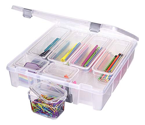 AB Designs 6967ABD Super Satchel with 9 Mixed Bins Inside Stackable Home Storage Organization Container, Clear with Sliver Latches and Handle, w/Long