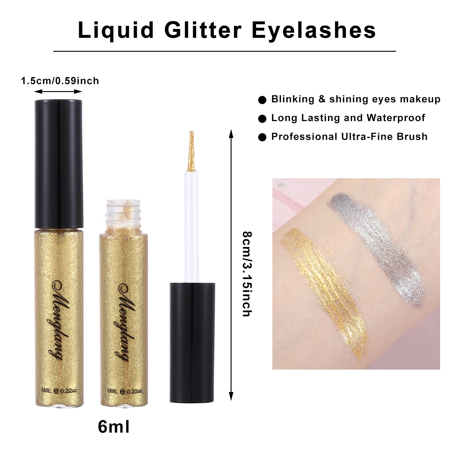 2021 Upgraded Liquid Glitter Eyeliner Set, Metallic Shimmer Glitter Eyeshadow, Long Lasting Waterproof Shimmer Sparkling Eyeliner Eye Shadow - Gold