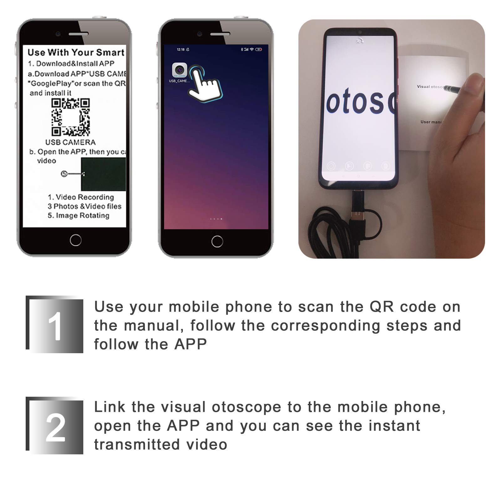 3 in 1 Otoscope iPhone,Endoscope Camera Otoscope Ear Nose Mouth,for Android Devices, Windows & Mac