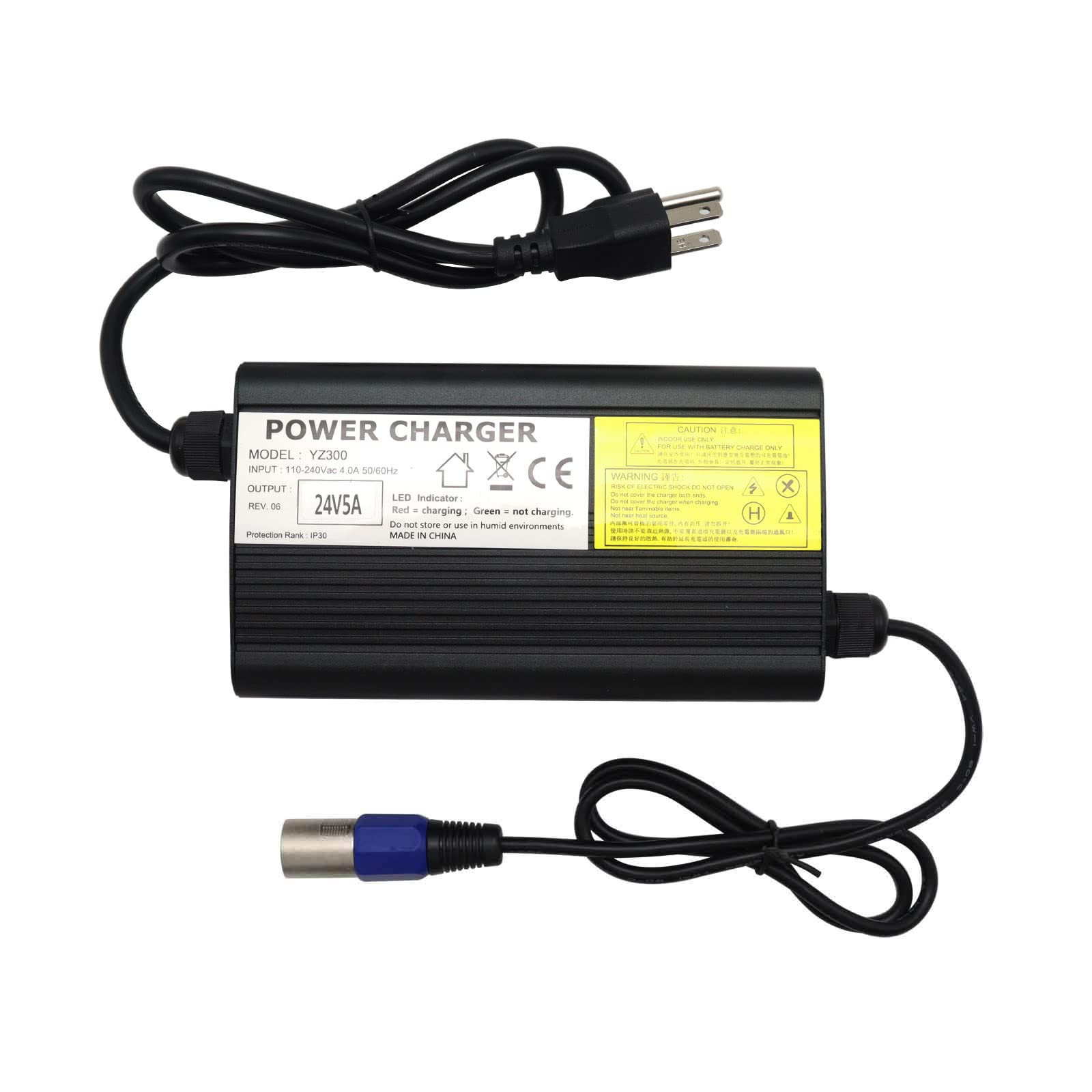 24V 5A Battery Charger with 3-Pin XLR Connector for Pride, Jazzy, Drive Medical, Golden Technologies, Shoprider, Rascal 200T/500T/301 PC/314/318 PC/320 PC/326/326A