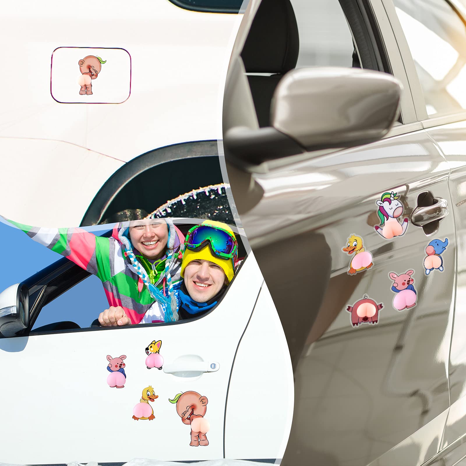 14 Pieces 3D Cartoon Car Sticker Decorative Mute Cute Car or Household Appliance Silicone Anti-Collision Strip Sticker for Rearview Mirror Car Door Frame Window