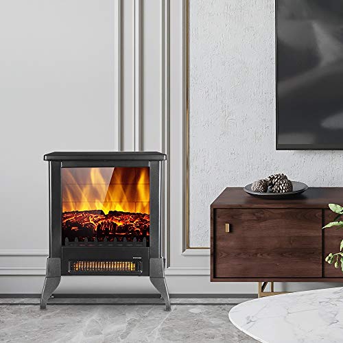 14 inch 1400w Freestanding Fireplace Fake Wood/Single Color/Heating Wire/One Rocker Flame Switch Button/One Rocker Heating Switch Button/One with Ntc Temperature Control Knob