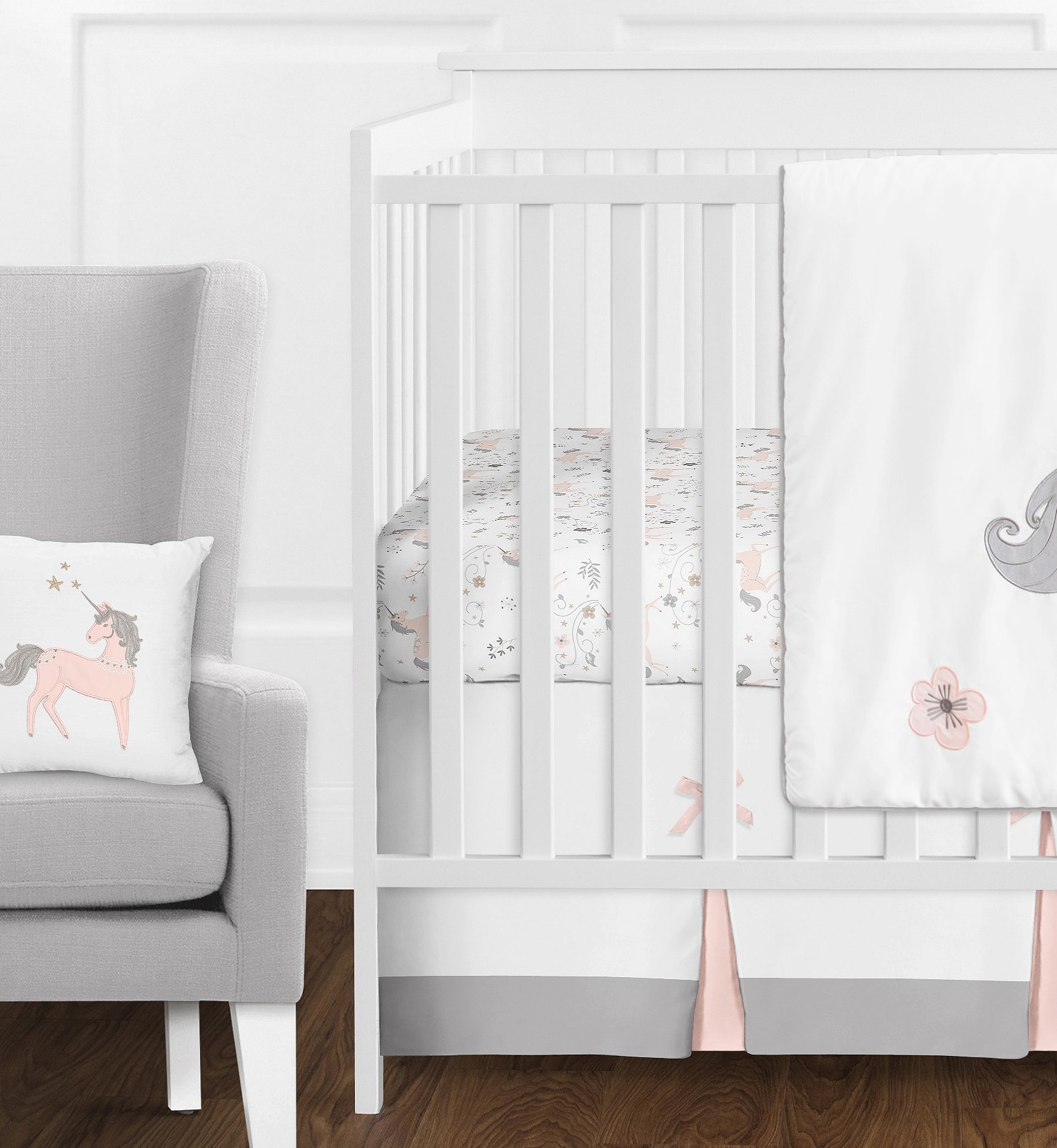 11 pc. Pink, Grey and Gold Unicorn Baby Girl Crib Bedding Set by Sweet Jojo Designs