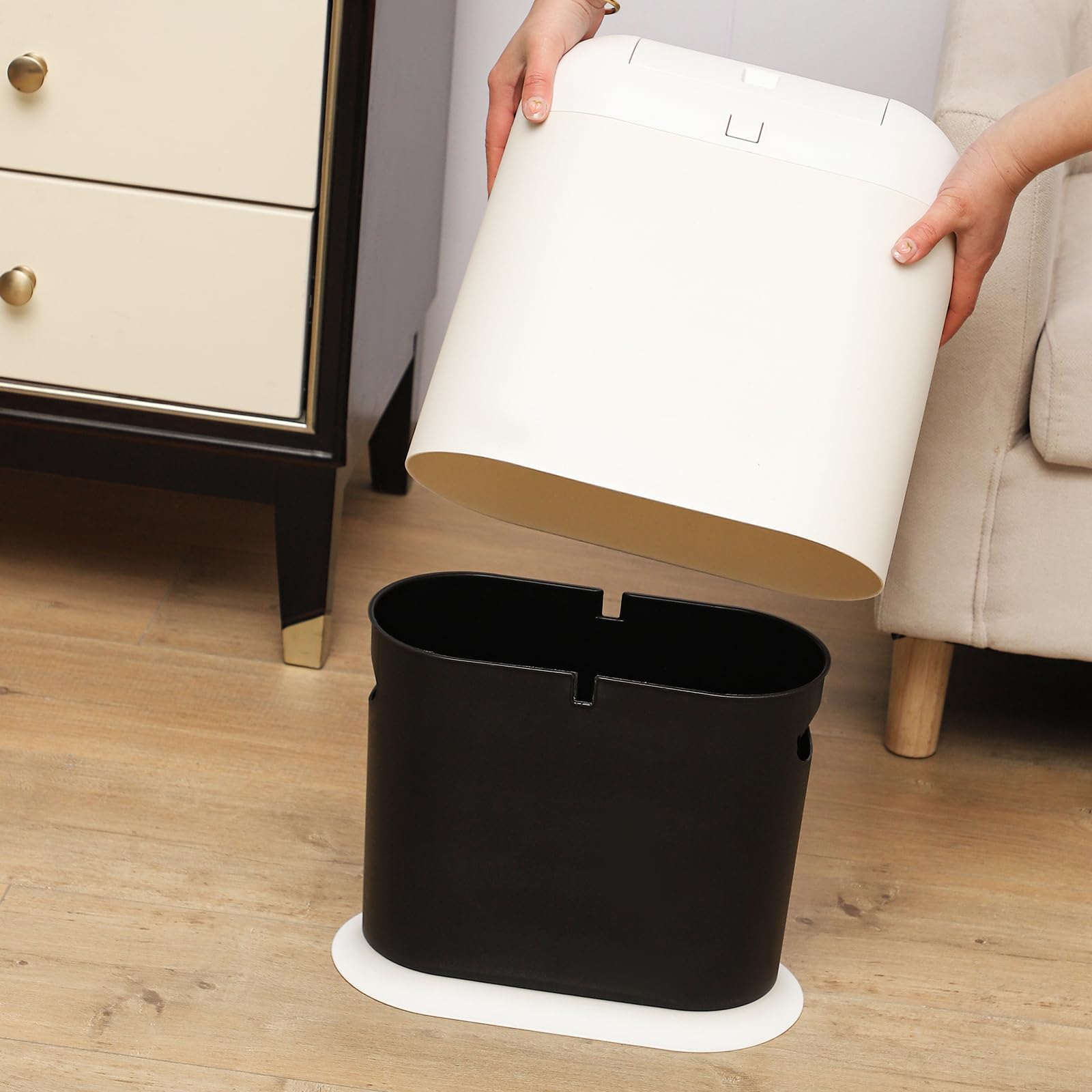 10 Liter Plastic Trash Can with Press Top Lid for Bathroom,Black 2.6 Gallon Dog Proof Garbage Can,Narrow Toilet Waste Basket and Covered Wastebasket for Room Bedroom Kitchen,Office and Dorm,Pack of 1
