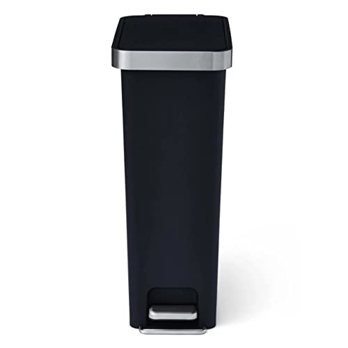 10.5 gal Plastic Slim Kitchen Step Trash Can, Black, 17.30" L x 9.80" W x 24.60" H
