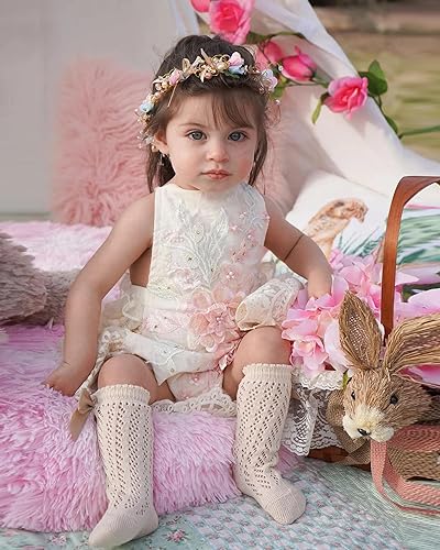 Easisim Newborn Infant Baby Girl Clothes Lace Embroidery Halter Backless Romper Jumpsuit Bodysuit Outfits (Beige,12-18 Months)
