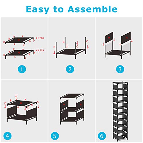 esonstyle 10 Tiers Shoe Rack, Space Saving Shoe Shelf Organizer, Tall Narrow Shoe Rack for Door Entryway, Closet