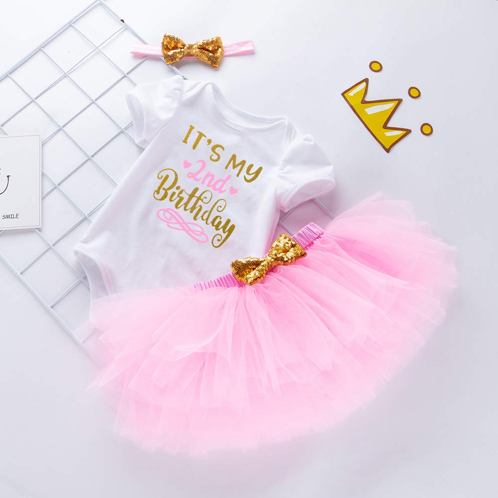 2nd Birthday Outfit Girls Two Year Old Birthday Shirt with Skirt (Pink 2nd,2 T)