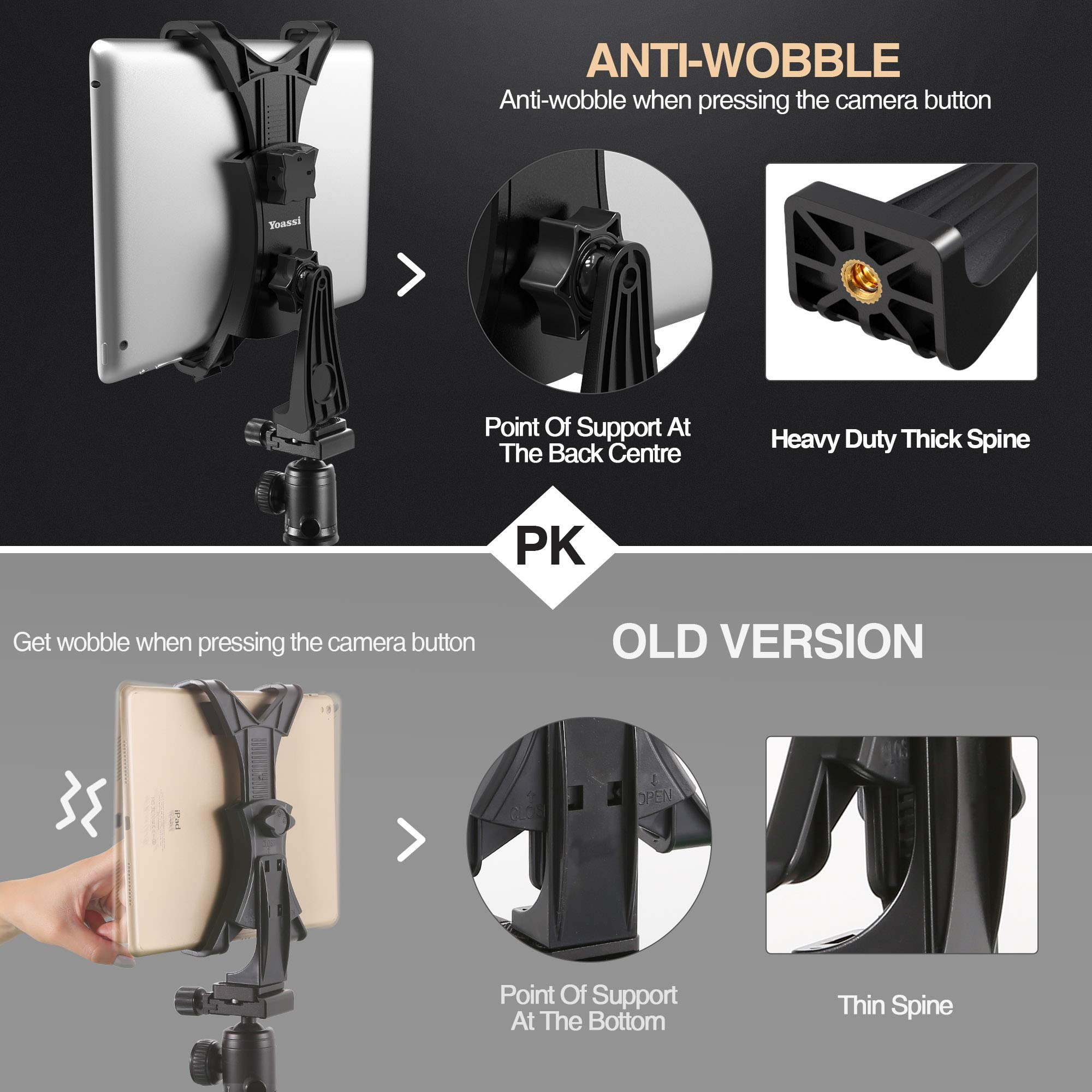 360 Degrees Rotatable Heavy Duty Pad Tripod Mount, Universal Clamping Tablet Holder Break-Resistant Anti-Wobble, Pad Tripod Holder Adapter