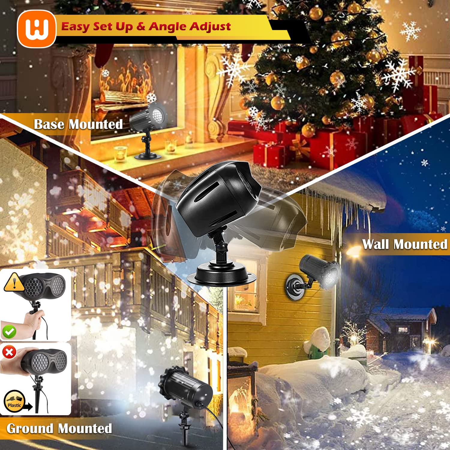 2022 Snowflake Projector Lights Remote Controlled, Upgraded Rotating Snowfall LED Lighting Projector Landscape Waterproof for Garden Patio Indoor Home Wedding Party Holiday Decorations