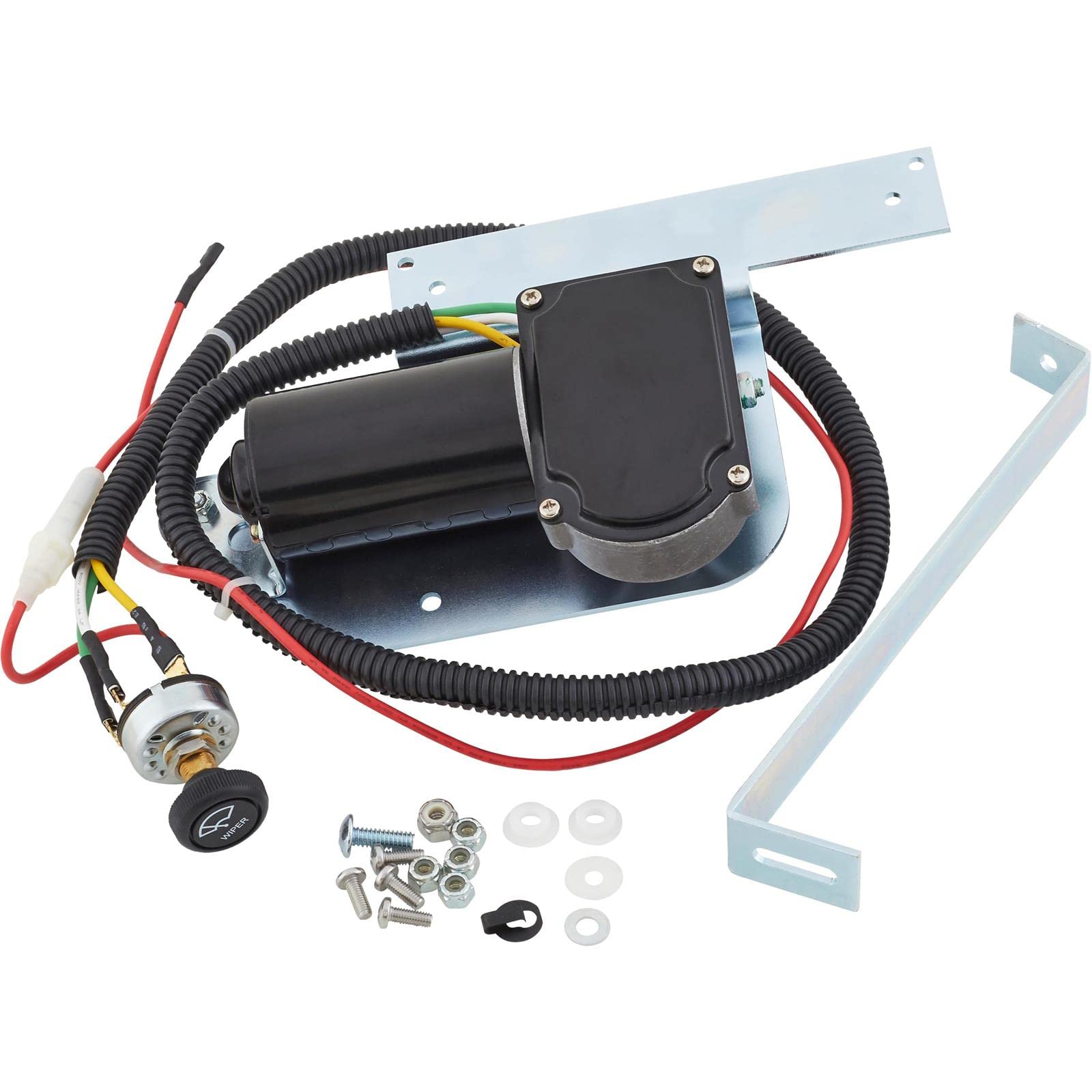 1951-52 Ford Pickup Truck Electric Windshield Wiper Conversion Kit: Two-Speed 12V Motor, Bolts to Original Brackets, Clears Cowl Vents, Includes Wiring Harness, Switch, and Nylon Bushings