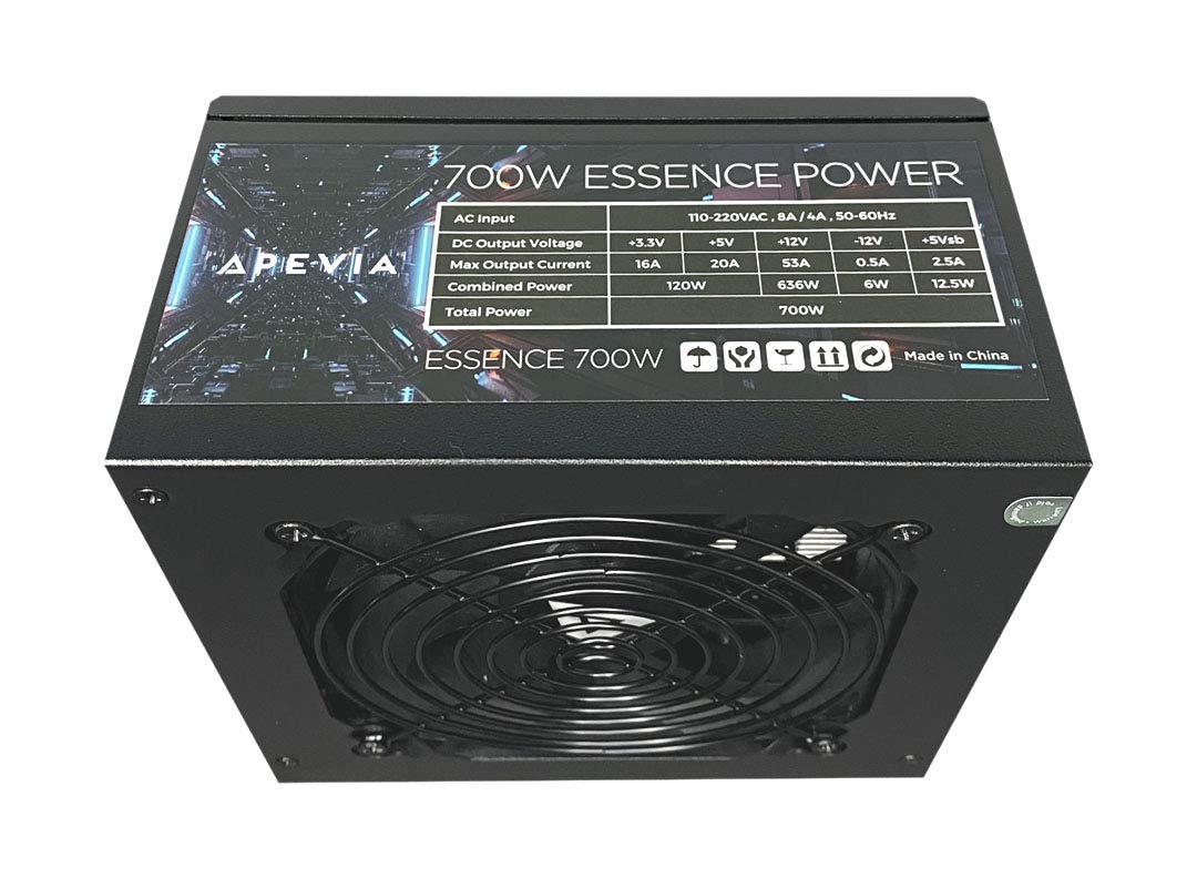 Apevia ATX-ES700W Essence 700W ATX Semi-Modular Gaming Power Supply with Auto-Thermally Controlled 120mm Black Fan, 115/230V Switch, All Protections