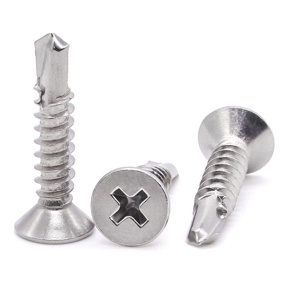 Glvaner 60pcs #10 x 3/4" Phillips Flat Head Self Drilling Screws, Stainless Steel 410, Flat Head Self Quick Self Tapping Screws for Sheet Metal Wood Plastic, Without Pre-drilled Holes