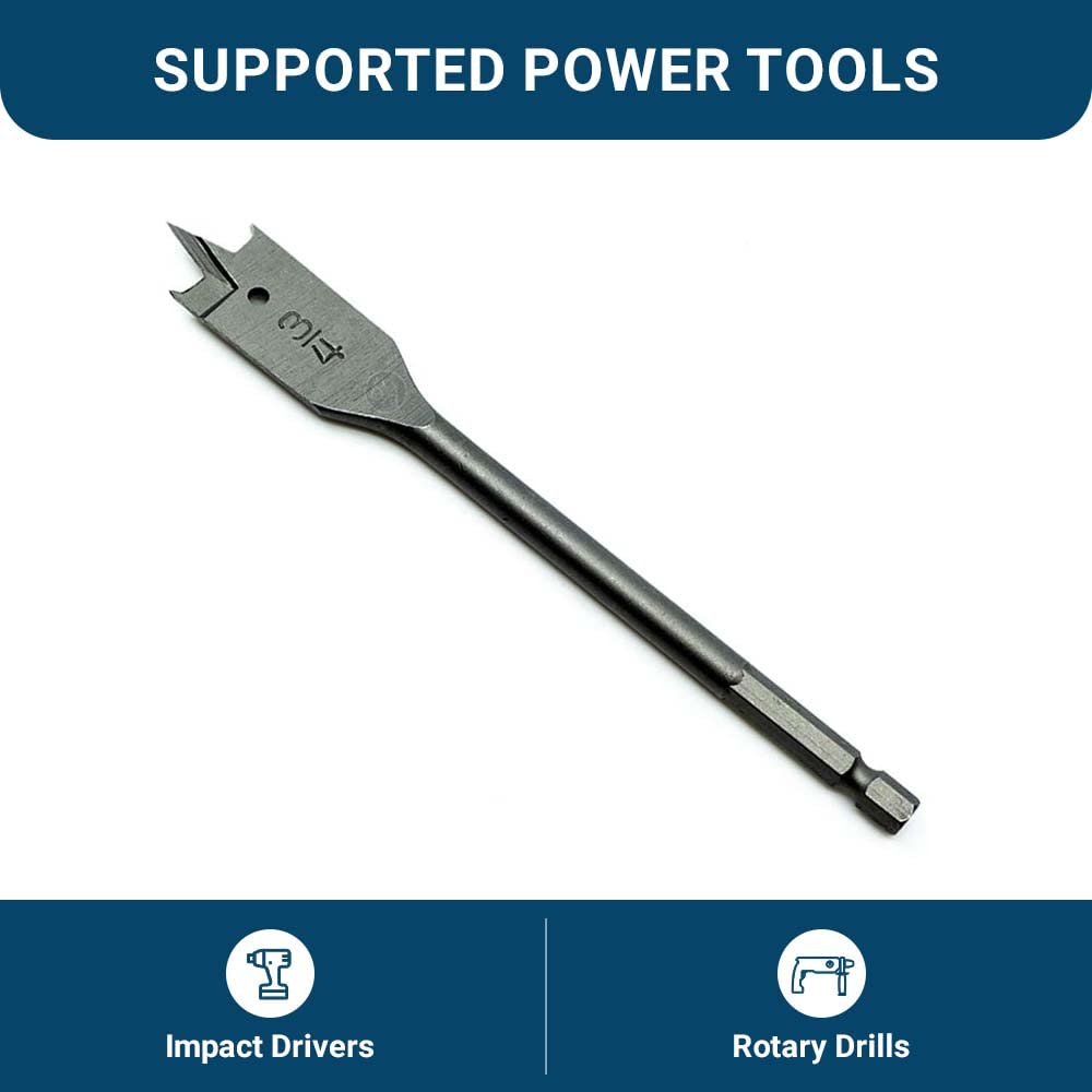 Benchmark Abrasives 3/4" x 6" Spade Drill Bit with Quick-Change Hex Shank Hole Cutter for Woodworking, Drilling, High-Speed Steel Paddle Flat Bits (3/4" x 6")