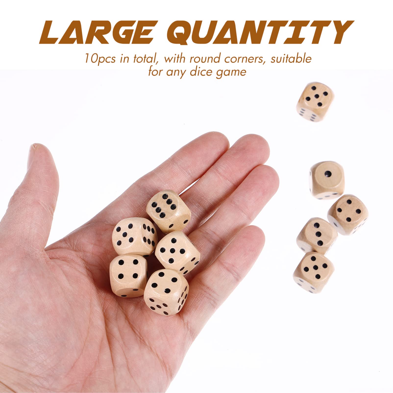 10 Pcs Wooden DIce Set, 6 Sided Game Dice Set, 16mm Mini Dices with Numbers 1-6, Table Dice Game Props for Children Adults