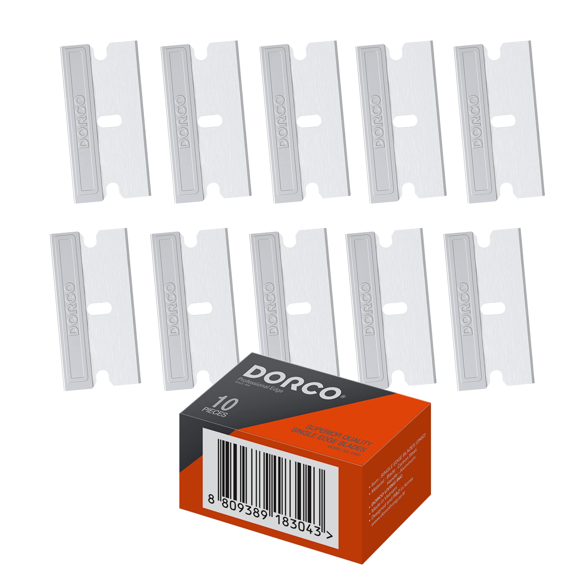 10 Pcs, DORCO Professional Quality Utility Single Edge Razor Blade - Sharp, Carbon Steel Dorco Razor Blade Single Edge w/Aluminum Handle, Single Edge Razor Blade Refills Replacement