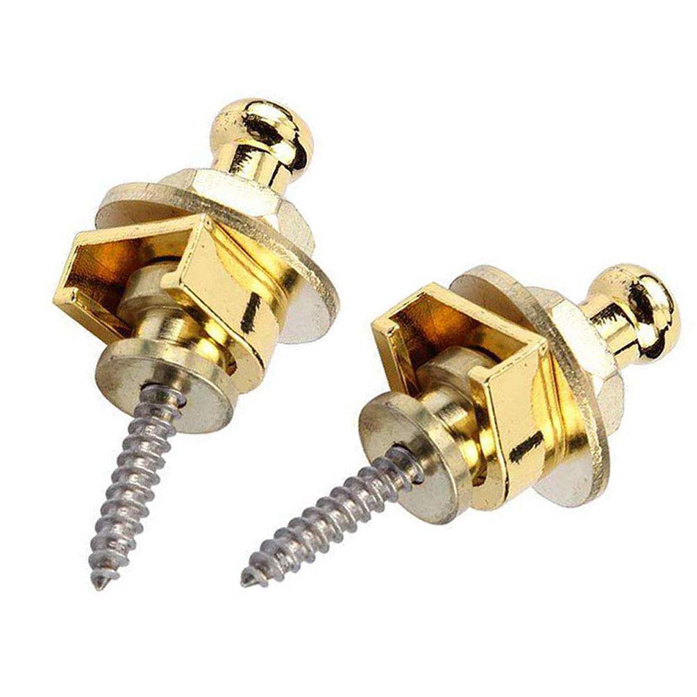 2 Pcs Guitar Strap Lock Button End Pins for Acoustic Classical Electric Bass Ukulele (Gold)